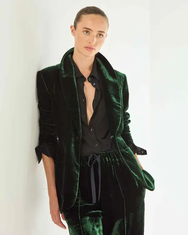 Serena Bute Velvet Shawl Collar Blazer - Green