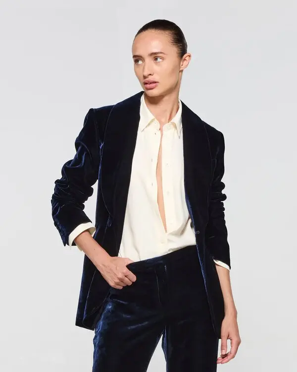 Serena Bute Velvet Shawl Collar Blazer - Navy
