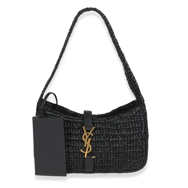 Saint Laurent Raffia Calfskin Le 5 A 7 Hobo - Black