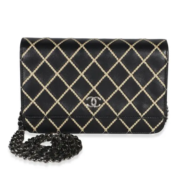 Chanel Calfskin Diamond Stitch Fancy Cc Wallet On Chain