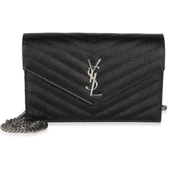 Saint Laurent Grain De Poudre Classic Cassandre Chain Wallet - Black