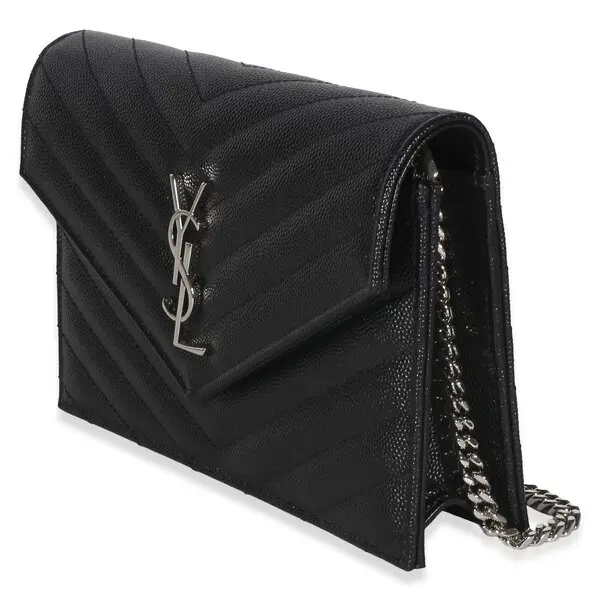 Saint Laurent Grain De Poudre Classic Cassandre Chain Wallet - Black