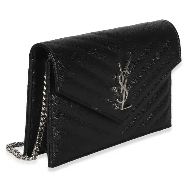 Saint Laurent Grain De Poudre Classic Cassandre Chain Wallet - Black