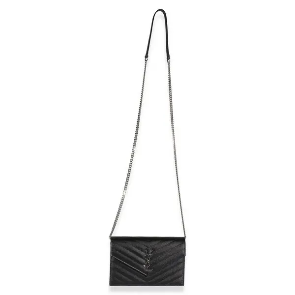 Saint Laurent Grain De Poudre Classic Cassandre Chain Wallet - Black