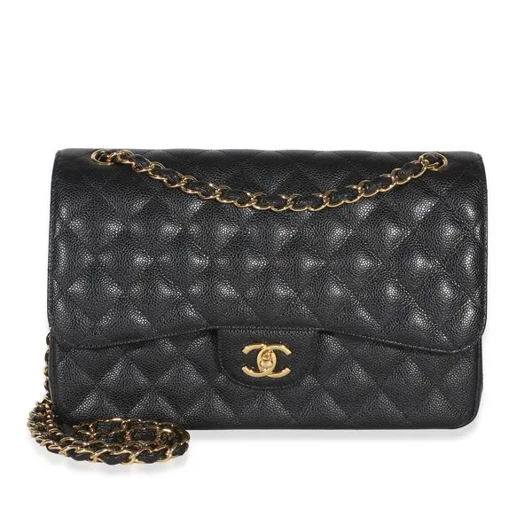 Chanel Quilted Caviar Jumbo Double Flap Bag - Black