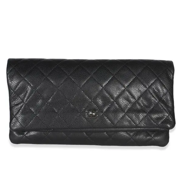 Chanel Quilted Caviar Cc Beauty Clutch - Black