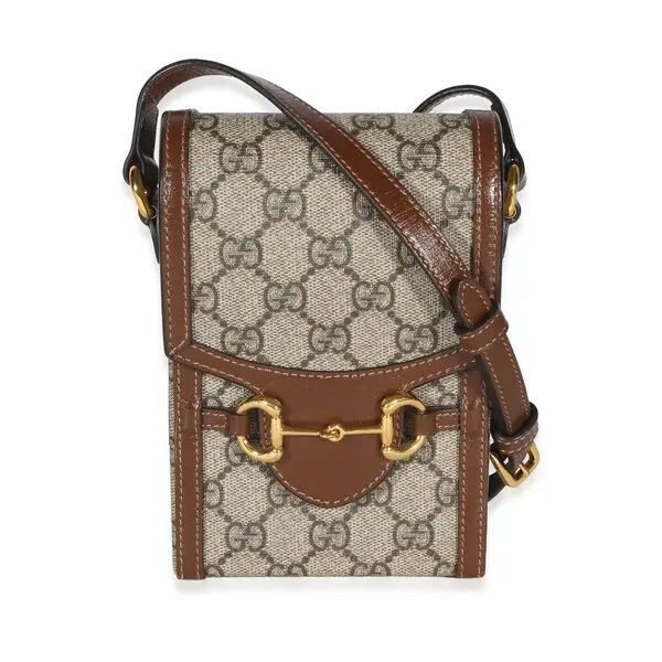 Gucci Beige Gg Supreme Monogram Horsebit 1955 Crossbody Bag - Brown