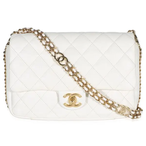 Chanel Quilted Caviar Cc You Flap Bag - White