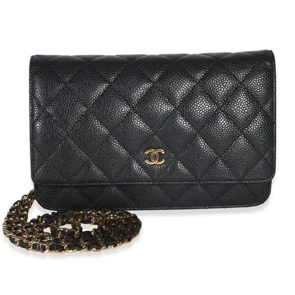 Chanel Quilted Caviar Classic Wallet On Chain - Black