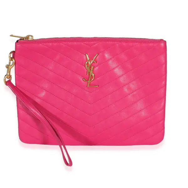 Saint Laurent Hot Matelasse Chevron Calfskin Monogram Wristlet - Pink