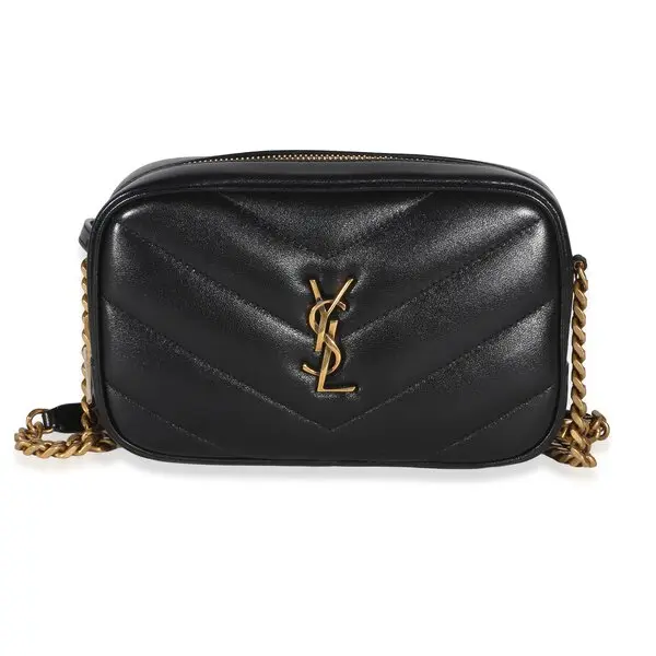Saint Laurent Lambskin Matelasse Monogram Loulou Camera Bag - Black