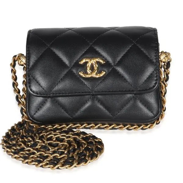 Chanel Quilted Lambskin Cc Clutch With Chain - Black
