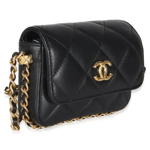 Chanel Quilted Lambskin Cc Clutch With Chain - Black