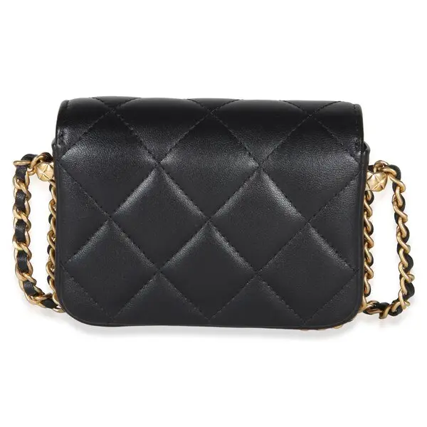Chanel Quilted Lambskin Cc Clutch With Chain - Black