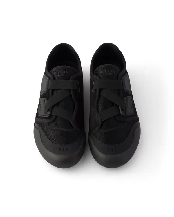 Prada Speedrock Leather And Mesh Fabric Sneakers