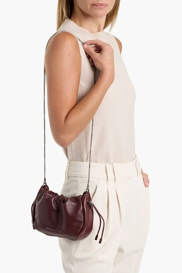 Brunello Cucinelli Beaded Embellished Leather Shoulder Bag
