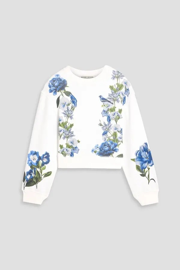 Alice + Olivia Russell Printed French Cotton-blend Terry Sweatshirt - White