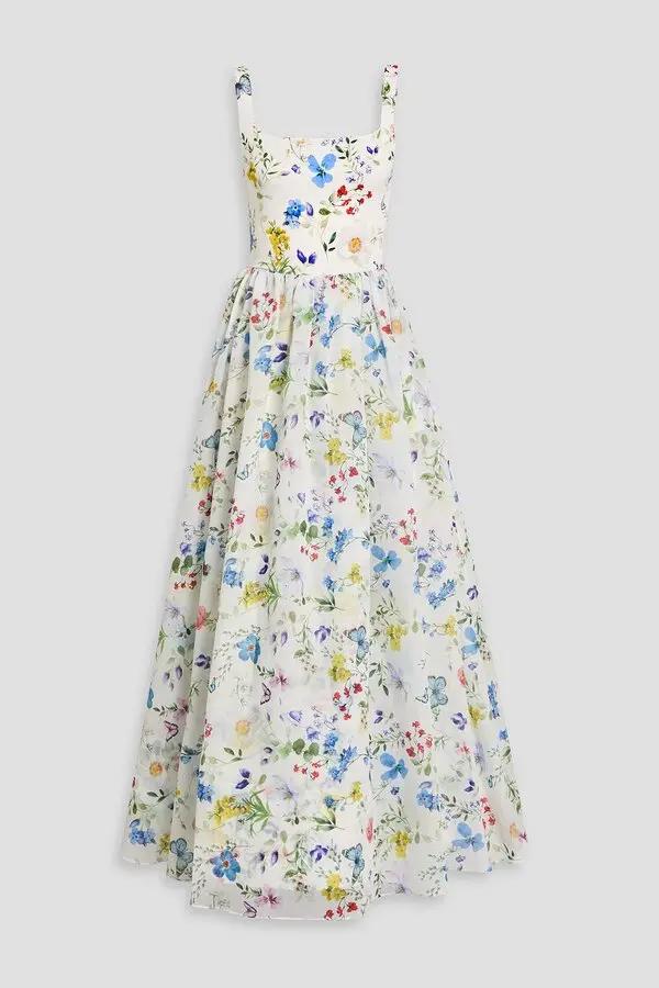 Alice + Olivia Alice Olivia Chara Floralprint Organza Maxi Dress - White