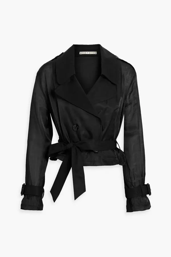 Alice + Olivia Alice Olivia Keith Cropped Doublebreasted Satin And Organza Jacket - Black