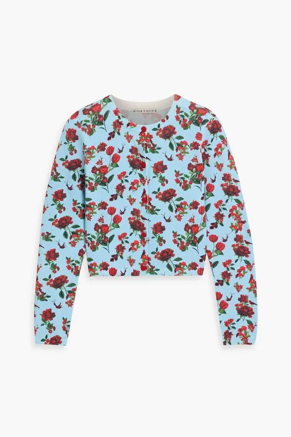 Alice + Olivia Alice Olivia Carson Floralprint Cottonblend Cardigan - Light Blue