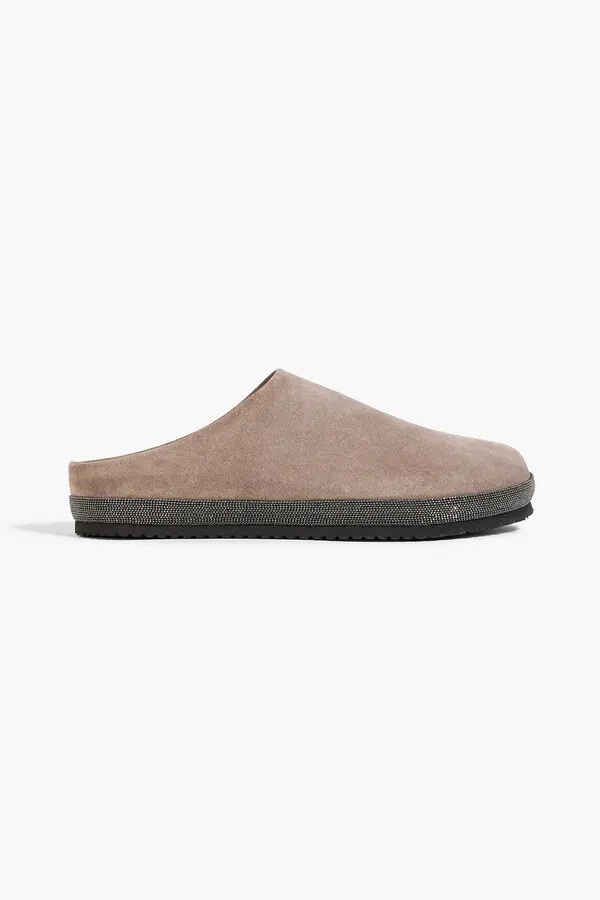 Brunello Cucinelli Beadembellished Suede Clogs - Taupe
