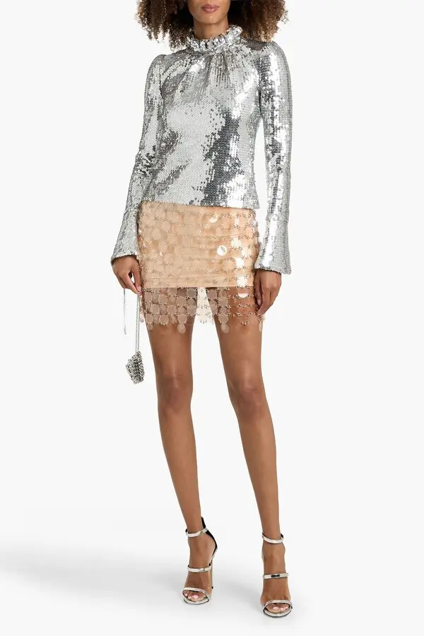 Rabanne Sequined Mesh Turtleneck Top