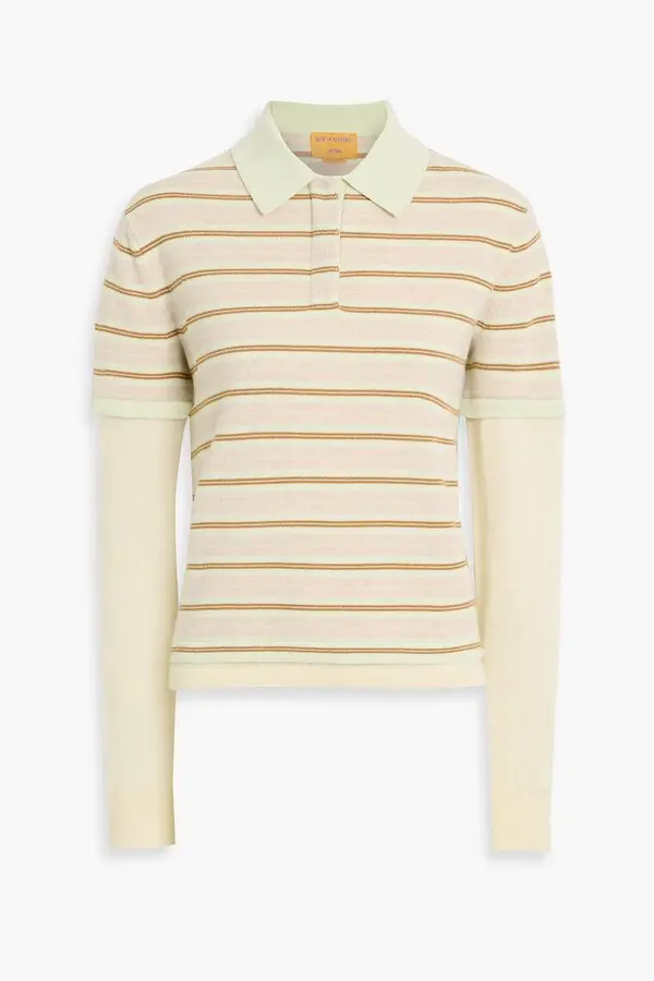 Guest In Residence Layered Striped Cashmere Polo Sweater - Light Green