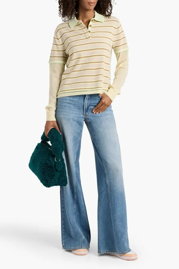 Guest In Residence Striped Layered Cashmere Polo Sweater - Light Green