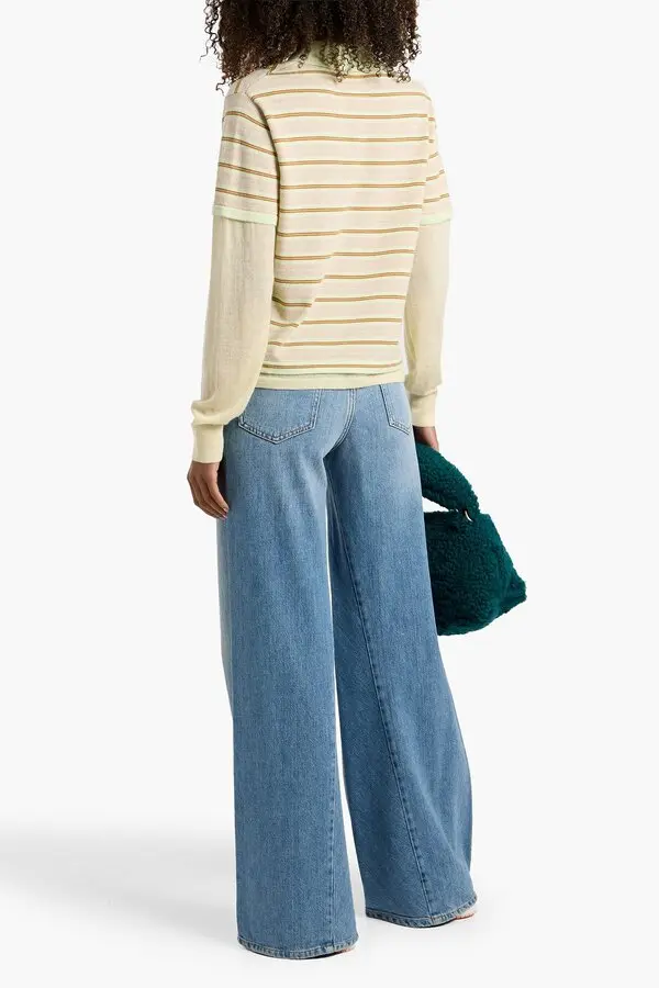 Guest In Residence Striped Layered Cashmere Polo Sweater - Light Green