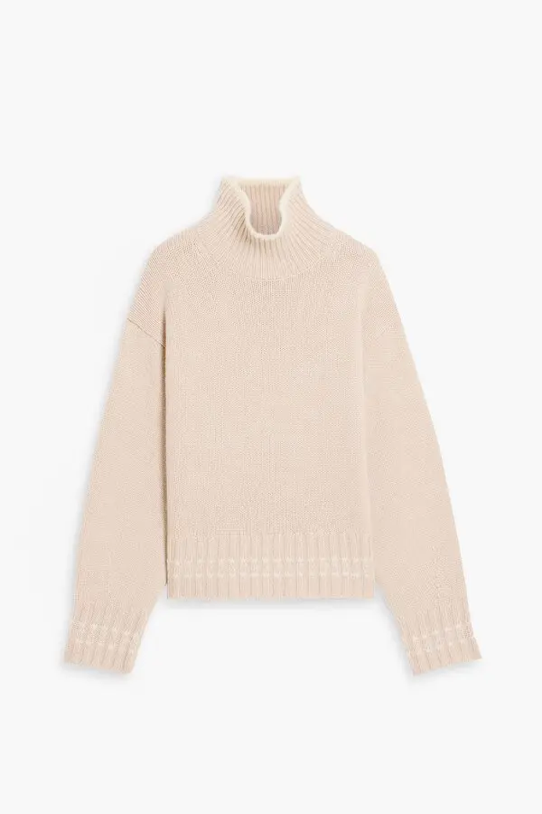 Guest In Residence Tipped Cozy Cashmere And Woolblend Turtleneck Sweater - Beige