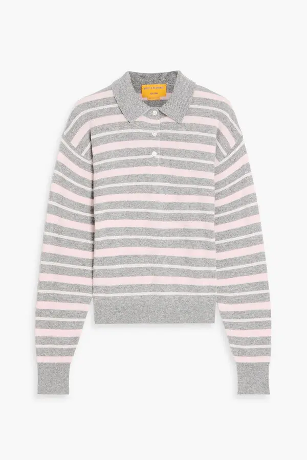 Guest In Residence Striped Cashmere Polo Sweater - Light Gray