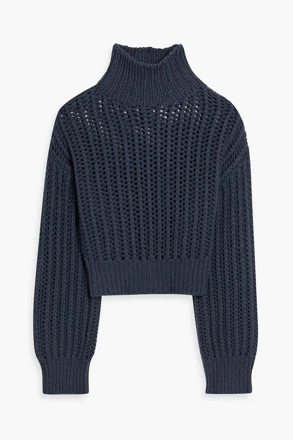 Brunello Cucinelli Open-knit Cashmere Turtleneck Sweater - Navy