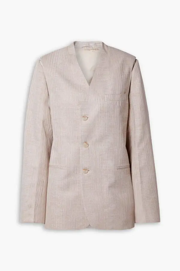 BETTTER Lorca Convertible Embroidered Pinstriped Linenblend Blazer