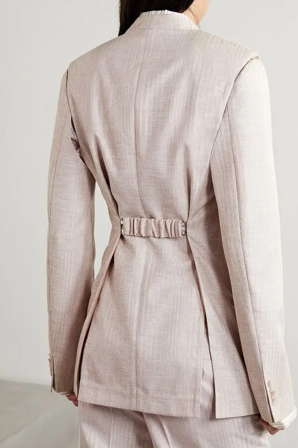 BETTTER Lorca Convertible Embroidered Pinstriped Linenblend Blazer