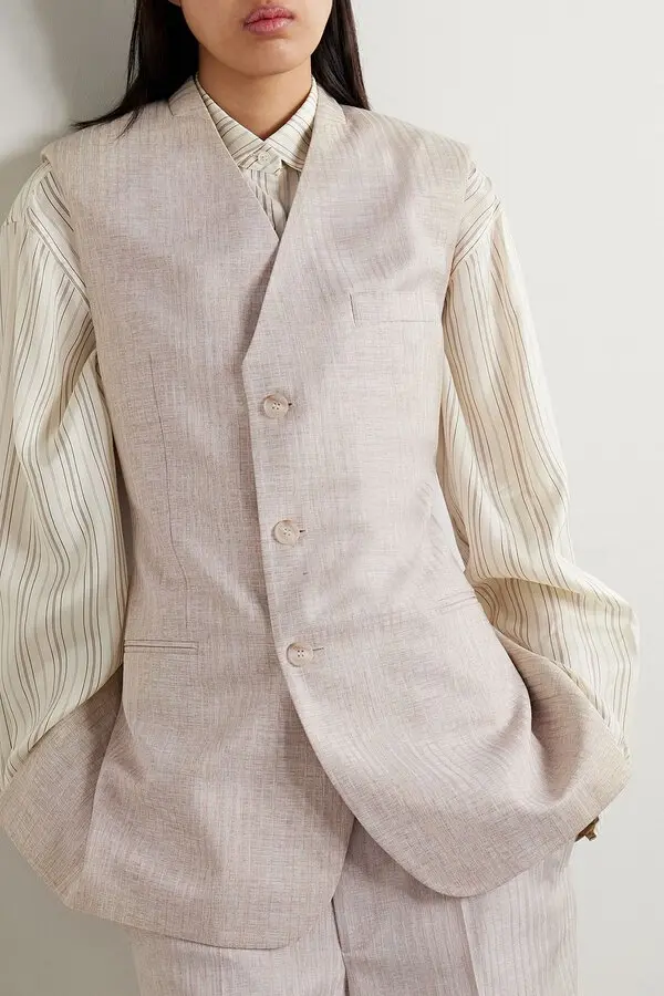 BETTTER Lorca Convertible Embroidered Pinstriped Linenblend Blazer