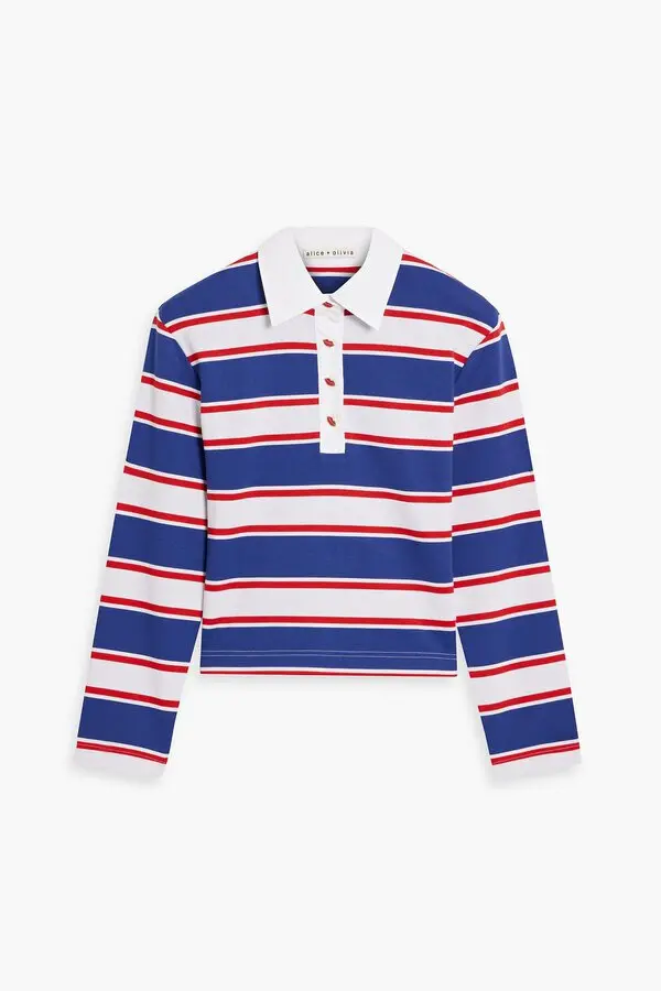 Alice + Olivia Alice Olivia Lyle Striped Jersey Polo Shirt - Royal Blue