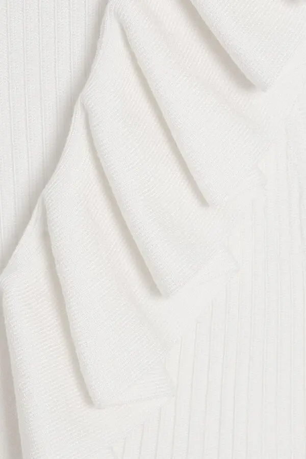 Alice + Olivia Alice Olivia Daryn Ruffled Ribbedknit Top