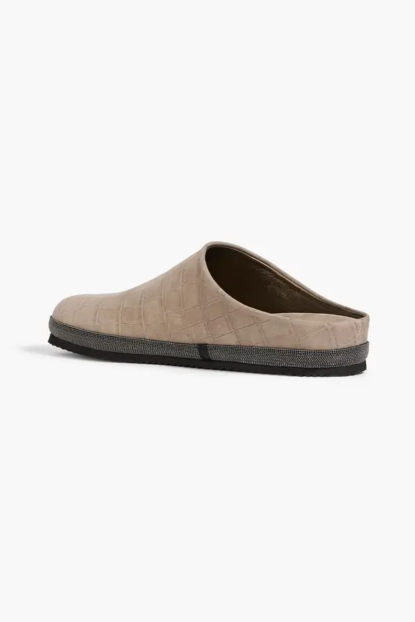 Brunello Cucinelli Beadembellished Croceffect Suede Clogs