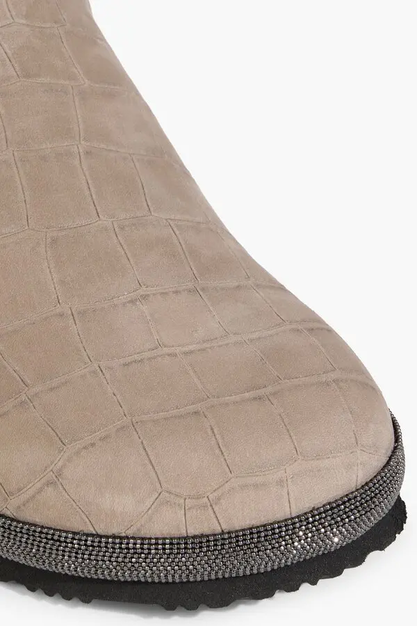 Brunello Cucinelli Beadembellished Croceffect Suede Clogs
