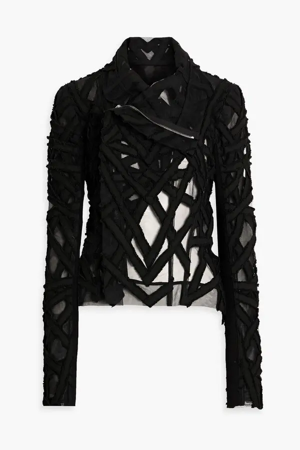 Rick Owens Distressed Tulle Biker Jacket