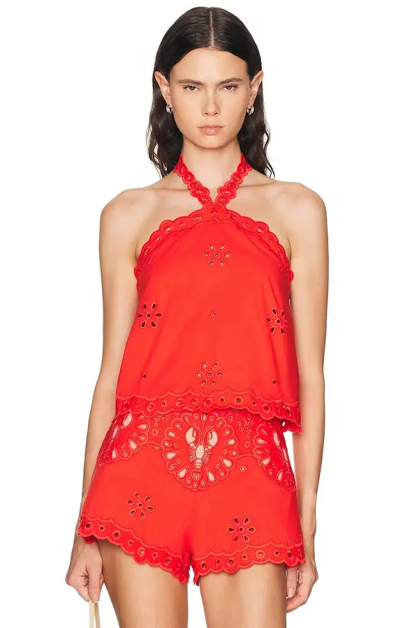 Retrofete Caliane Top In Red - Geranium