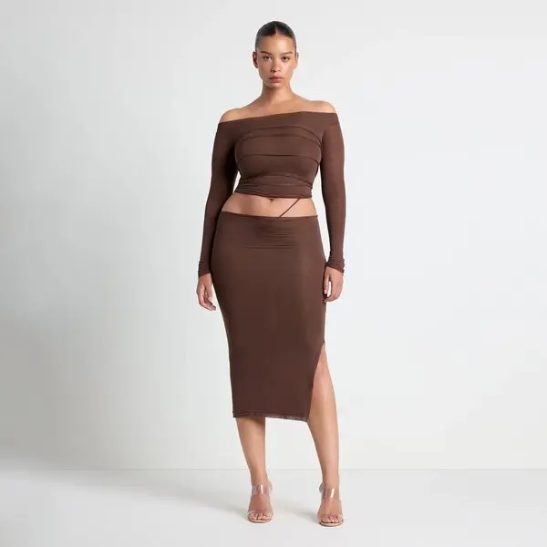 SKIMS Sheer Modal Midi Skirt With Side Slit - Cocoa