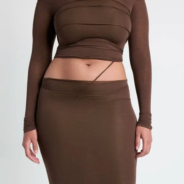 SKIMS Sheer Modal Midi Skirt With Side Slit - Cocoa