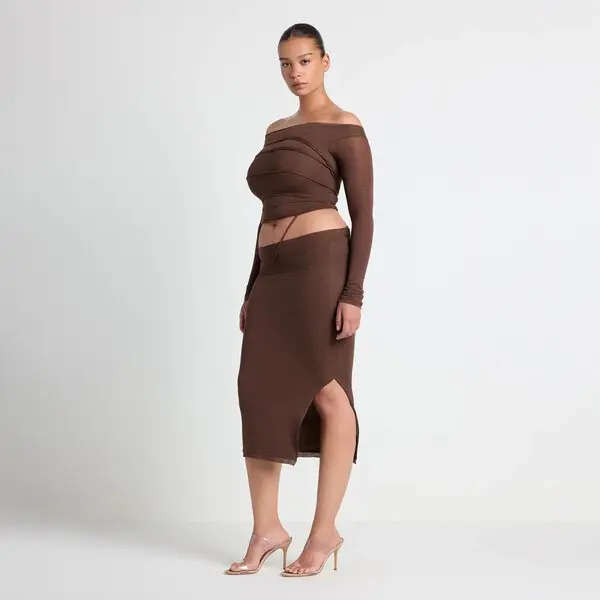 SKIMS Sheer Modal Midi Skirt With Side Slit - Cocoa
