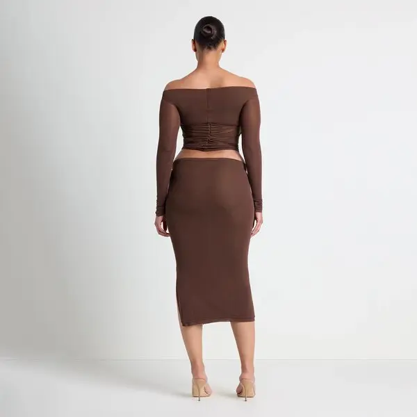 SKIMS Sheer Modal Midi Skirt With Side Slit - Cocoa