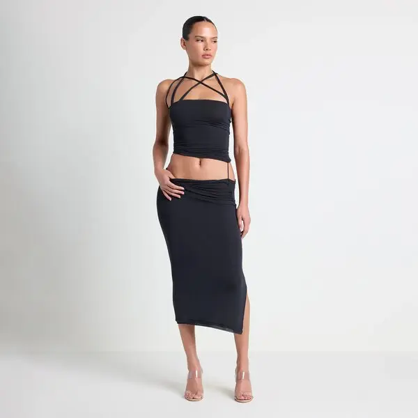 SKIMS Sheer Modal Midi Skirt - Onyx