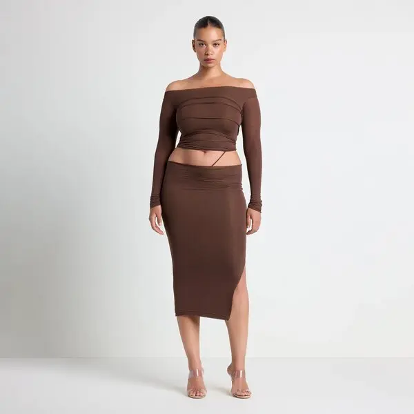SKIMS Sheer Modal Off-the-shoulder Long Sleeve Top
