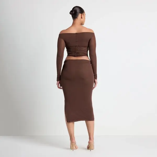 SKIMS Sheer Modal Off-the-shoulder Long Sleeve Top