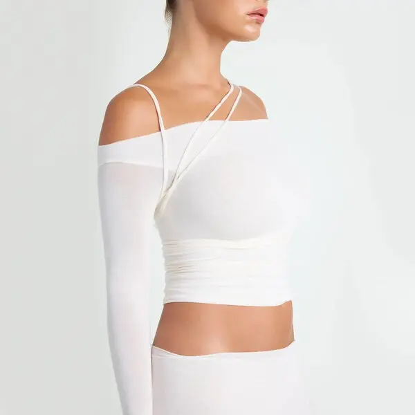 SKIMS Sheer Modal Off-the-shoulder Cropped Top