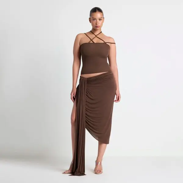 SKIMS Sheer Modal Draped Midi Skirt